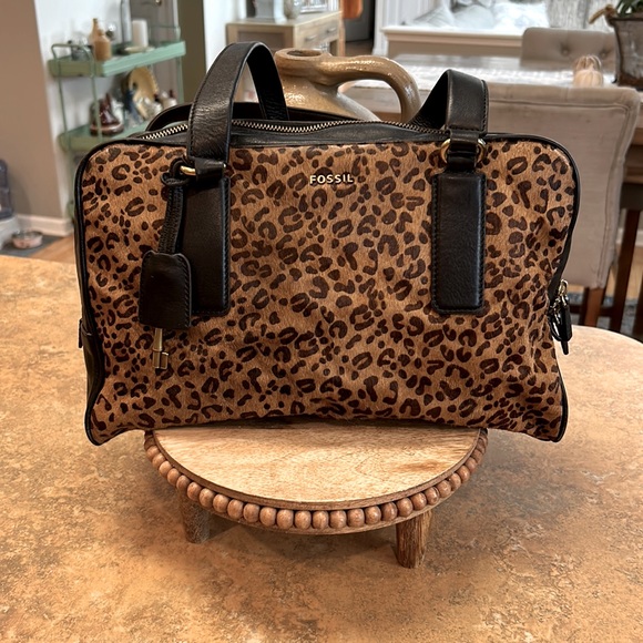 Fossil | Bags | Fossil Memoir Biography Haircalf Satchel Cheetah | Poshmark